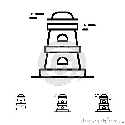 Observatory, Tower, Watchtower Bold And Thin Black Line Icon Set ...