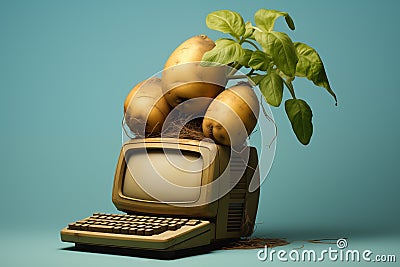 Obsolete PC Desktop So Old That Potatoes Grew On It. Computer Needs An ...
