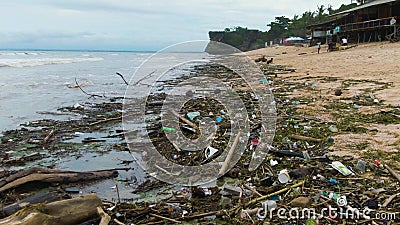 Ocean Beach after Storm. Sea Coast Covered with Plastic Waste, Trash ...