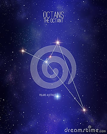Octans The Octant Constellation Map On A Starry Space Background. Stars ...