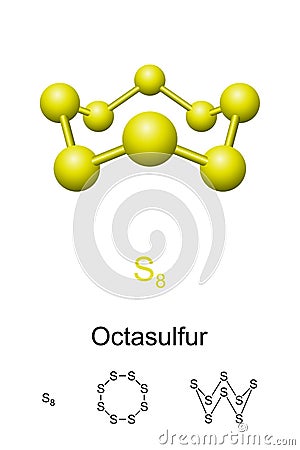 Octasulfur, S8, Ball-and-stick Model, Molecular And Chemical Formula ...