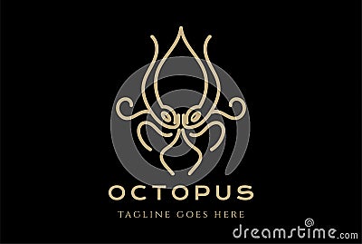 Octopus Squid Cuttlefish Kraken Monogram Logo Design Cartoon Vector | CartoonDealer.com #252725069