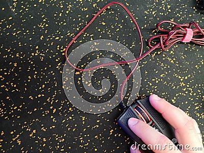Office Concept: Mouse Closeup, Man Hands Tapping On Black Strict Mouse ...