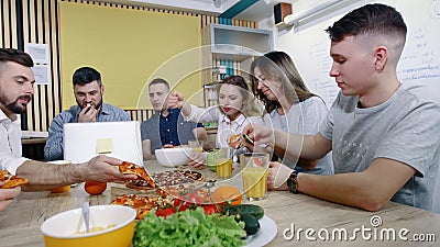 Office Lunch. Staff Dismantled Pizza from the Table. Lunch Break at ...