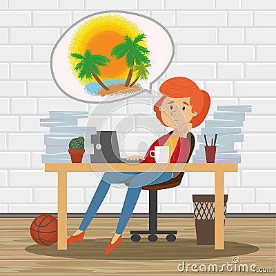 Office Worker Dreams Of Holiday Cartoon Vector | CartoonDealer.com ...