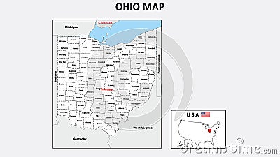 Ohio Map. Political Map Of Ohio With Boundaries In White Color Vector ...