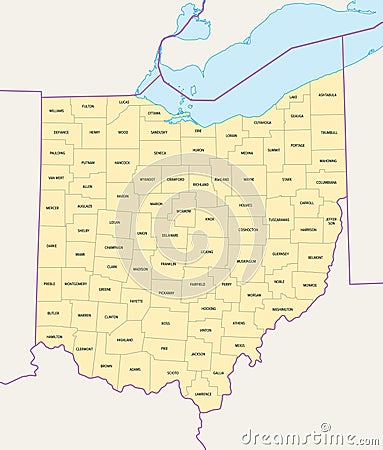 Ohio, U.S. State Subdivided Into 88 Counties, Political Map Vector ...