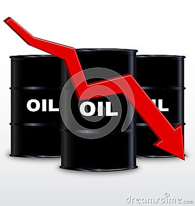 Oil Barrels And Red Arrow Chart On White Background, Down Trend Cartoon Vector | CartoonDealer ...