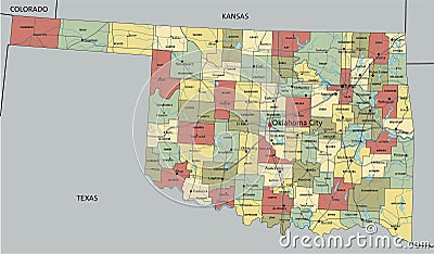 Oklahoma - Detailed Editable Political Map With Labeling. Vector ...