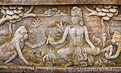 Old Bas-relief On The Wall Of The Temple. Indonesia, Bali Royalty-Free ...