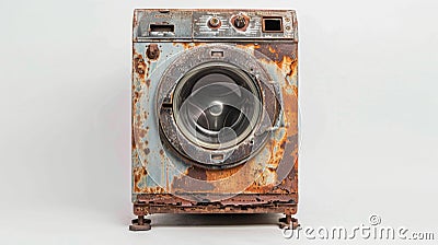 Old, Broken Washing Machine Covered In Rust Against A White Background ...