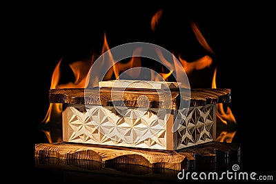 Old Brown Wooden Casket In Fire Flame On Black Background Royalty-Free ...