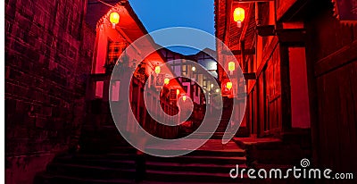 Old China Town Red Lantern Night Stock Photo - Image of dark, deep ...