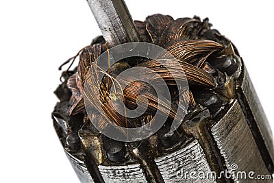 Old Damaged Rotor Of Electric Motor, Close-up, Isolated On White Stock ...