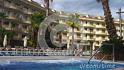 Old European Hotel with Pool and Palms. Stock Footage - Video of ...