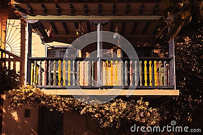 Old-fashioned Balcony With A Bright Colorful Railing. Stock Image ...