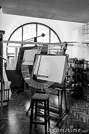 Old-fashioned Drawing Board In The Interior Of The Soviet Design Bureau ...