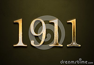 Old Gold Effect Of 1911 Number With 3D Glossy Style Mockup. Royalty ...