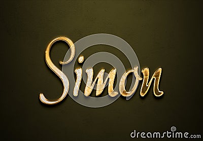 Old Gold Text Effect Of Name Simon With 3D Glossy Style Mockup. Royalty ...