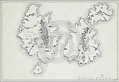 Old Hand Drawn Vintage Fantasy Map With Island Kingdoms Royalty-Free ...