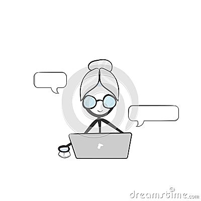 Old Lady Using Computer. Vector Simple Internet Conversation Chat ...