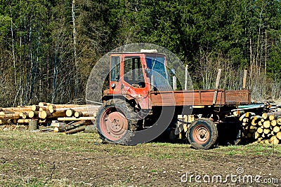 Old Logging Tractor In Field Stock Image - Image: 4889251