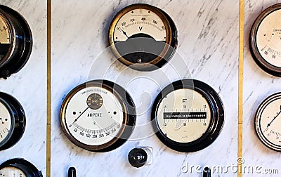 Old Measuring Instruments In Switched-off Control Room Stock Photo ...