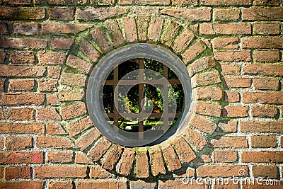 Old Round Window On Brick Wall Stock Image | CartoonDealer.com #107803063