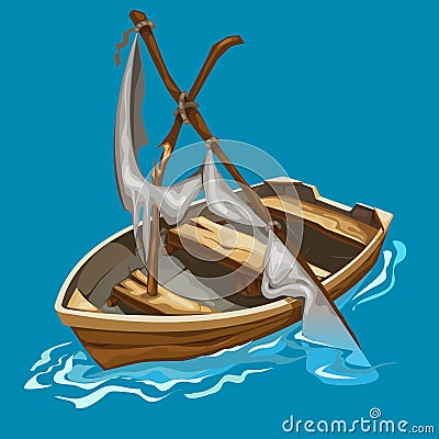 Old Rowing Boat With Dilapidated Sailboat On Water Cartoon Vector ...