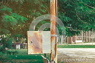 Old Rusty Electrical Power Control Box On Rusted Electric Pole Royalty ...