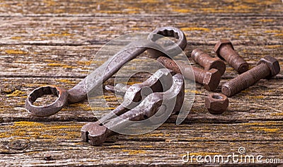 Old Rusty Nuts, Bolts. Ancient Tools. Boards Royalty-Free Stock Image ...