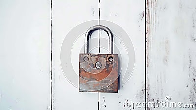 Old Rusty Padlock On White Wooden Background, Vintage Style, Security ...
