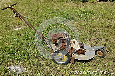 Old Three Wheeled Lawn Mower Stock Photo - Image: 83699390