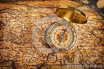 Old Vintage Golden Compass On Ancient Map Royalty Free Stock Photos ...
