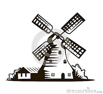 Old Windmill. Vector Illustration On White | CartoonDealer.com #101559086