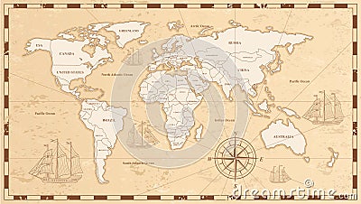 Old World Map Flat Vector Illustration. Ancient Parchment With ...