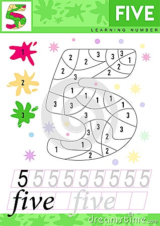 Learn Numbers 5. Five. Kids Learn To Count Worksheet. Children ...