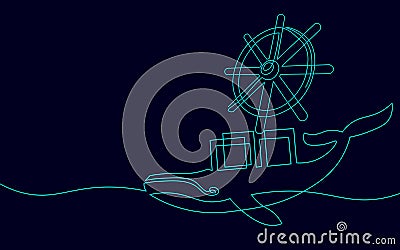 One Continuous Line Wheel Helm Computer Developer App Concept. Business ...