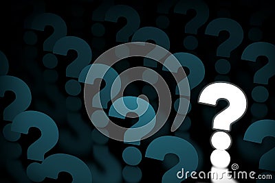 One Glowing Light Question Mark Icon Among Rows Of Question Mark ...