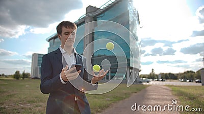 One Hand Juggling Businessman Distracted by Mobile Phone Notification ...