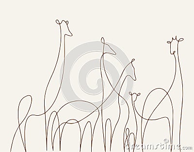 One Line Giraffes . Hand Drawn Linear Sketch. Vector Graphic Animal ...