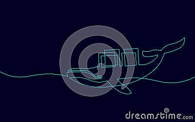 One Line Whale And Container Computer Docker Developer App Concept. Sketch Drawing Open Source ...