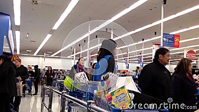 One Side of Check Out Counter Inside Walmart Store Stock Footage ...
