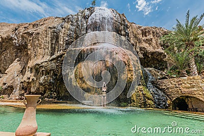 One Woman Bathing Ma'in Hot Springs Waterfall Jordan Stock Photos ...
