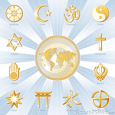 One World, Many Faiths, Blue & Gold Stock Images - Image: 5811634