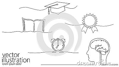 Online Education One Line Graduation Icon Set. E-learning Training ...