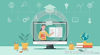 Distance Learning Or Online Education Concept, Teacher On Computer ...