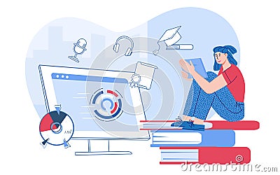 Online Learning Courses And E-education, Distance Learning Concept ...