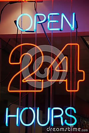 Open 24 Hours Sign Stock Photography - Image: 9303592