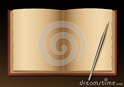 Open Blank Old Book And Pen Royalty Free Stock Images - Image: 6737779
